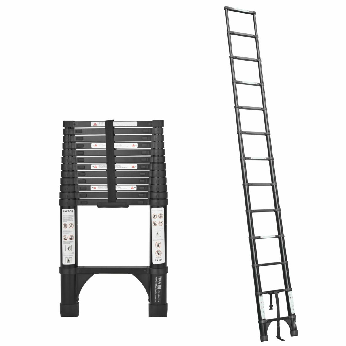 Black 3.8m portable telescopic ladder with carry bag – TRA Australia