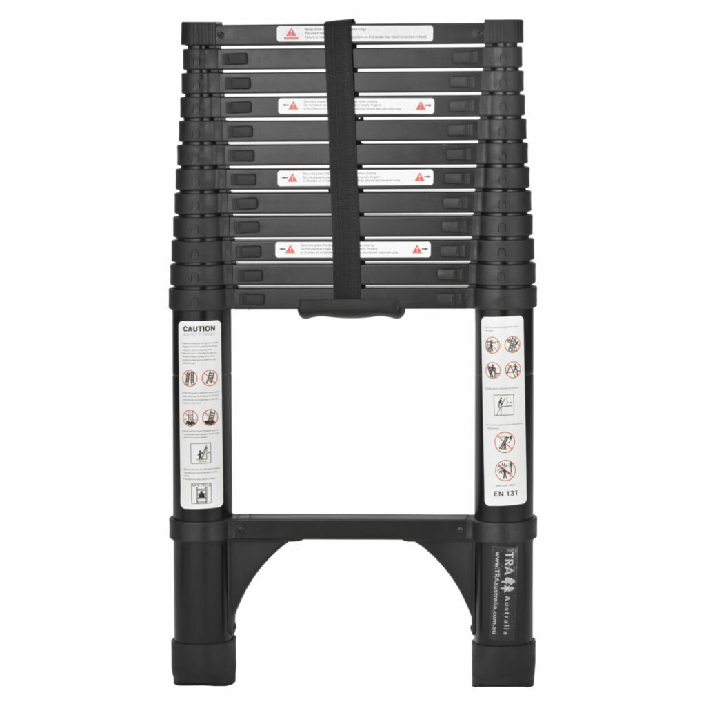 Black 3.8m portable telescopic ladder with carry bag – TRA Australia