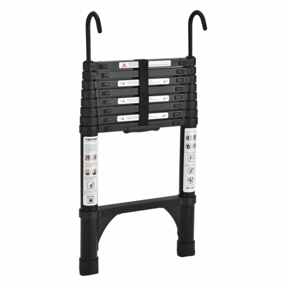 Black 2.6m Portable telescopic ladder with hooks & carry bag