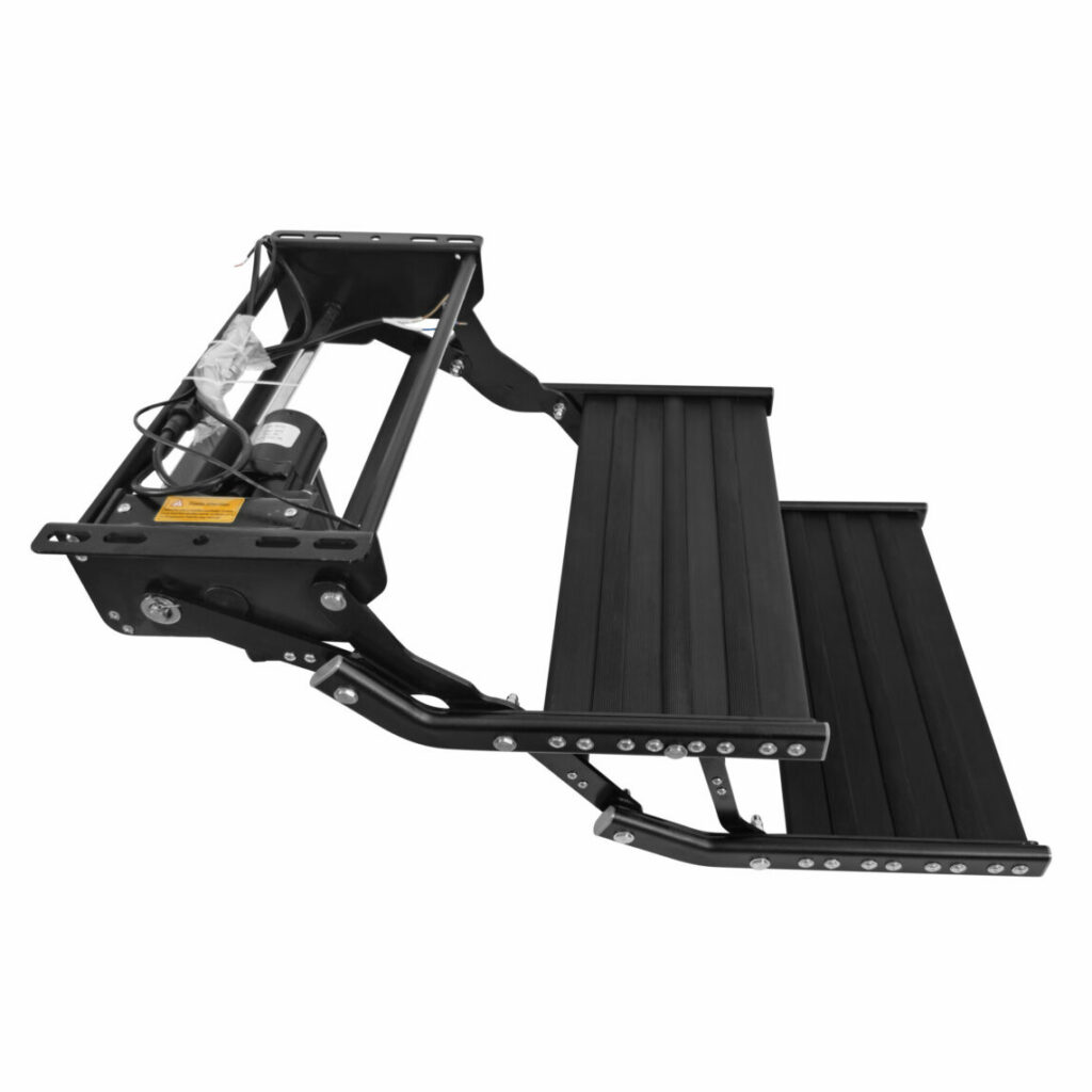 Black Double 12v Electric Caravan Step with LED Light – TRA Australia