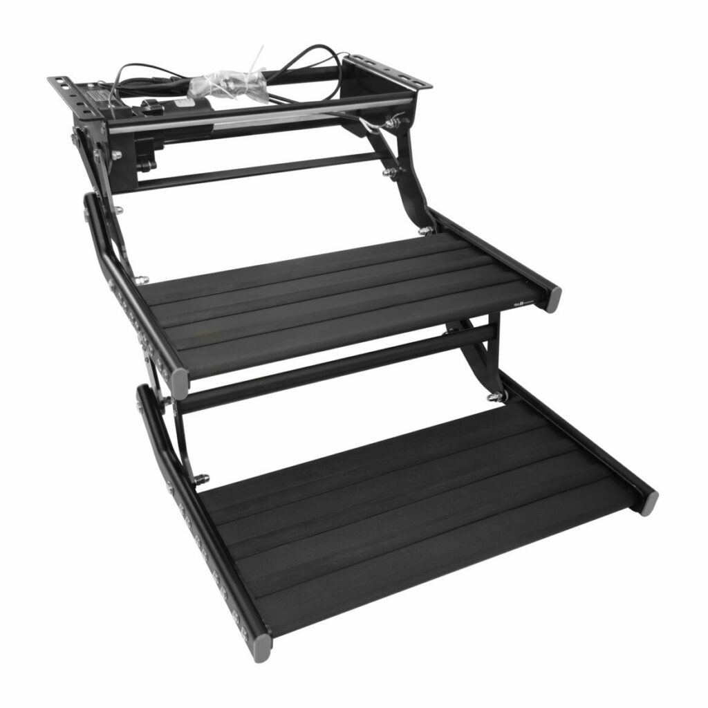 Black Double 12v Electric Caravan Step with LED Light – TRA Australia