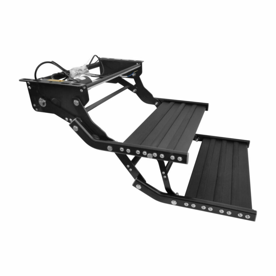 Black Double 12v Electric Caravan Step with LED Light – TRA Australia