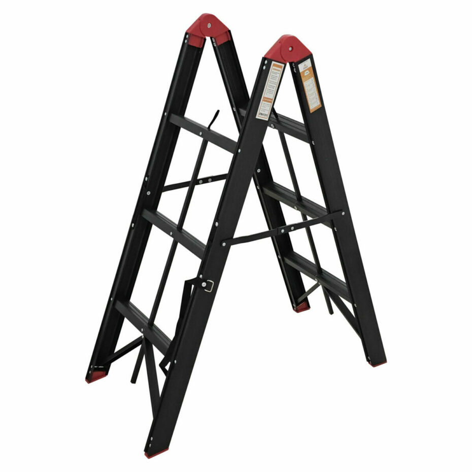 Black 3 Step Aluminium Collapsible Box Ladder with Carry Bag